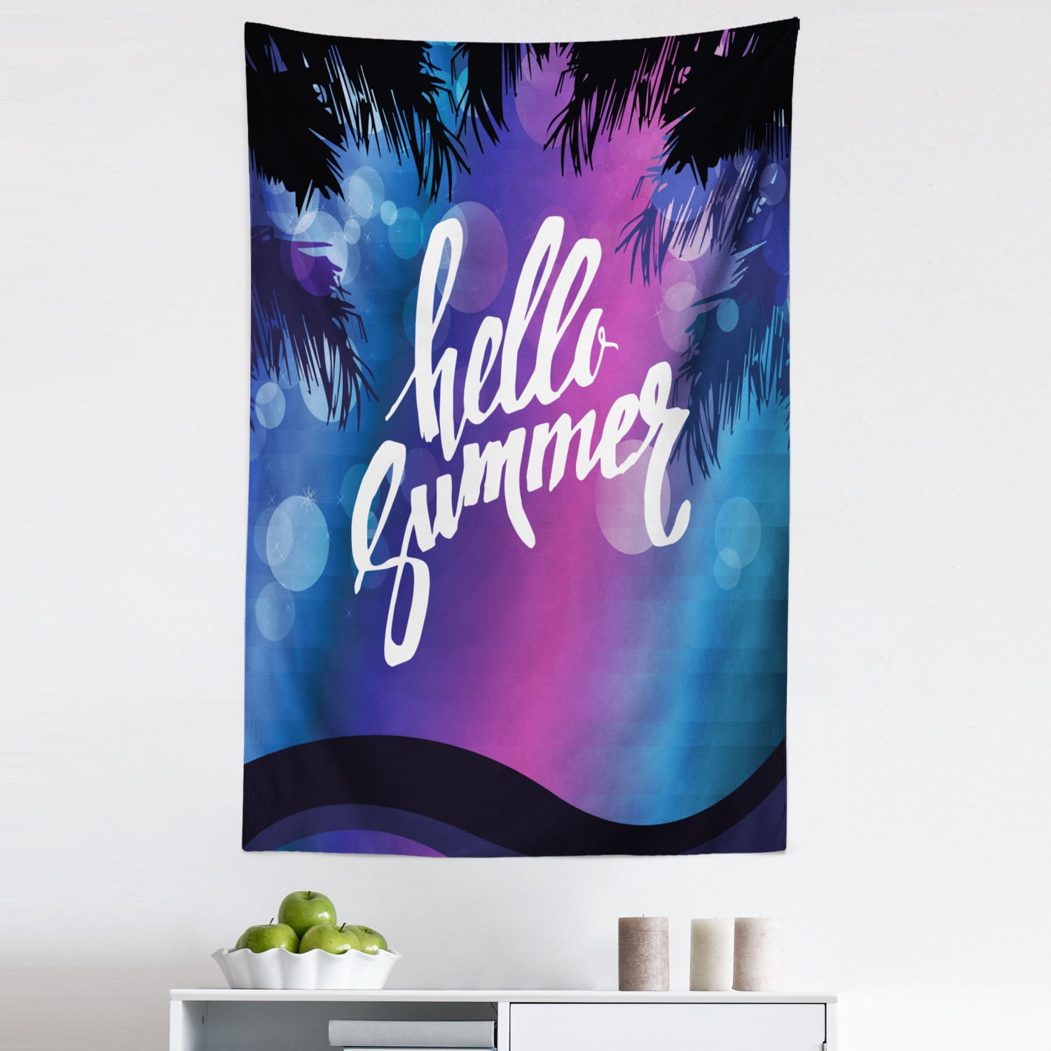 Hello Summer Tapestry, Vivid Colors of the Night with Palm Tree ...