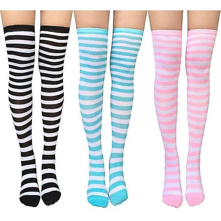 3 Pairs Of Women Overknee Knee Socks Overknee Stockings Long Striped ...