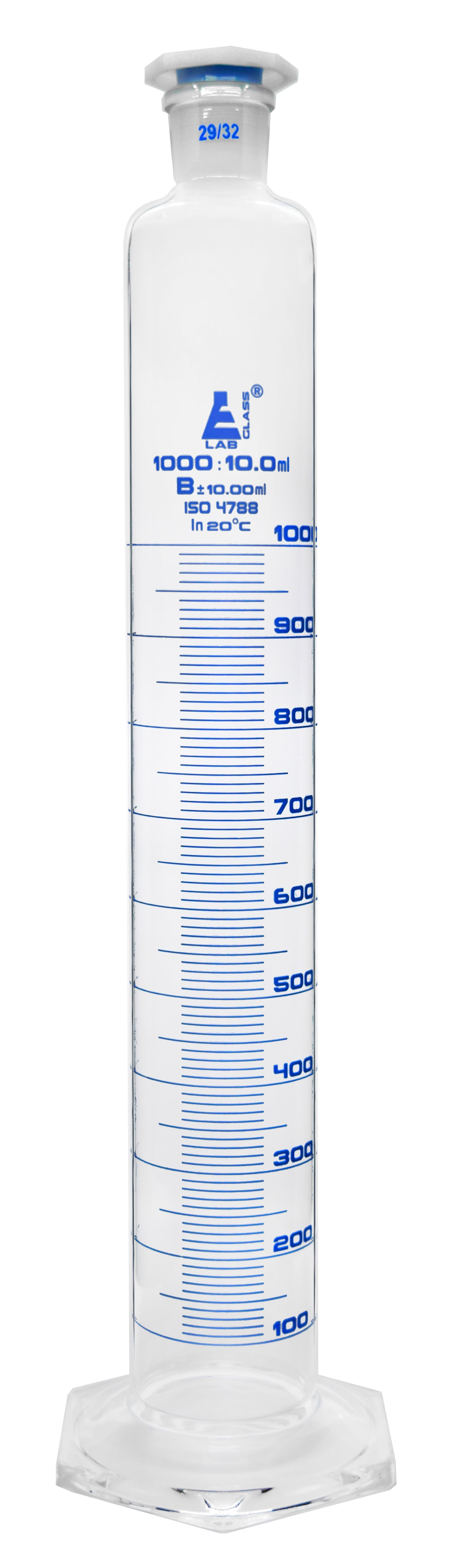 Measuring Cylinder, 1000ml - Class B - Fitted with Interchangeable 29/32 Polypropylene Stopper ...