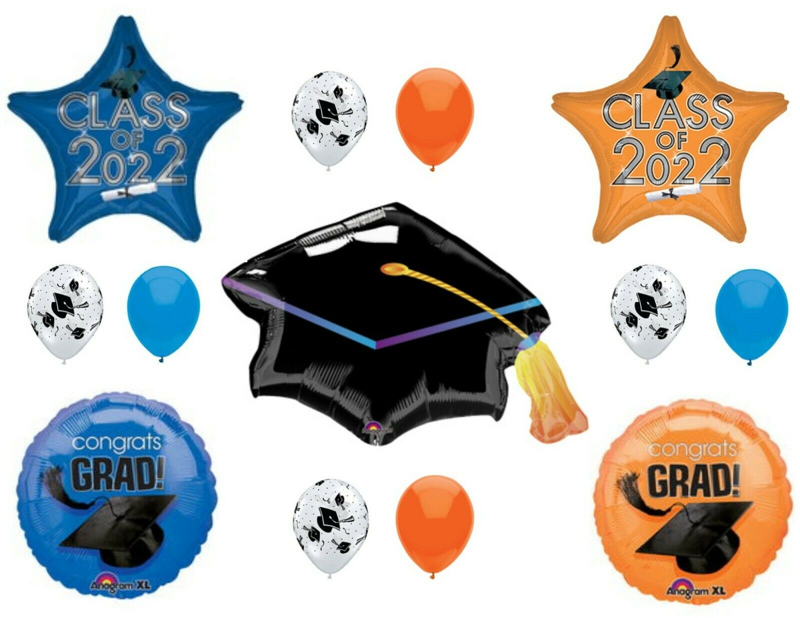 Class of 2022 Blue & Orange Graduation Cap Hat Party Balloons ...