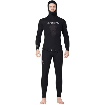 Men's 7MM Thicken Diving Suit Two-Piece Snorkeling Suit with Hood Long ...