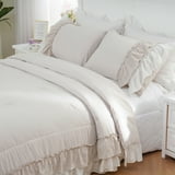 Move Over Beige Grey Ruffle Comforter Set Queen Boho Bedding Sets 2 ...