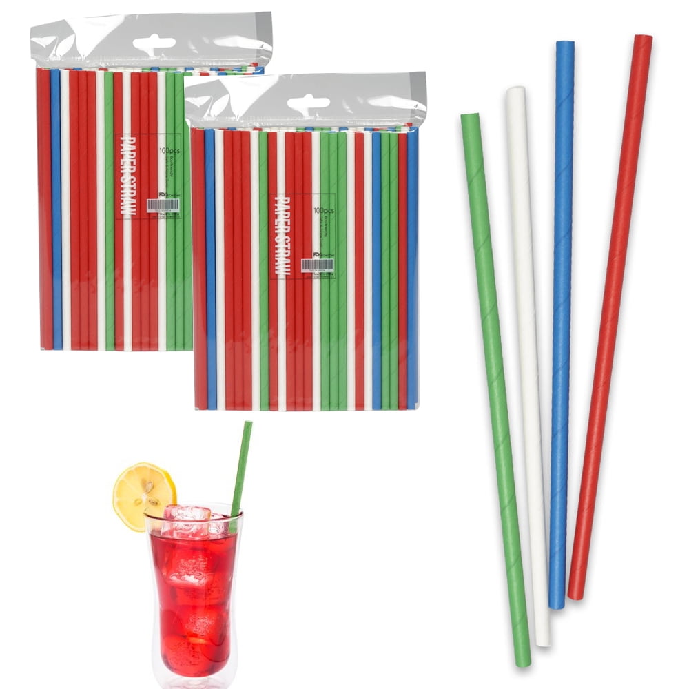 200ct Biodegradable Paper Straws Multi Color Eco-Friendly Birthday ...
