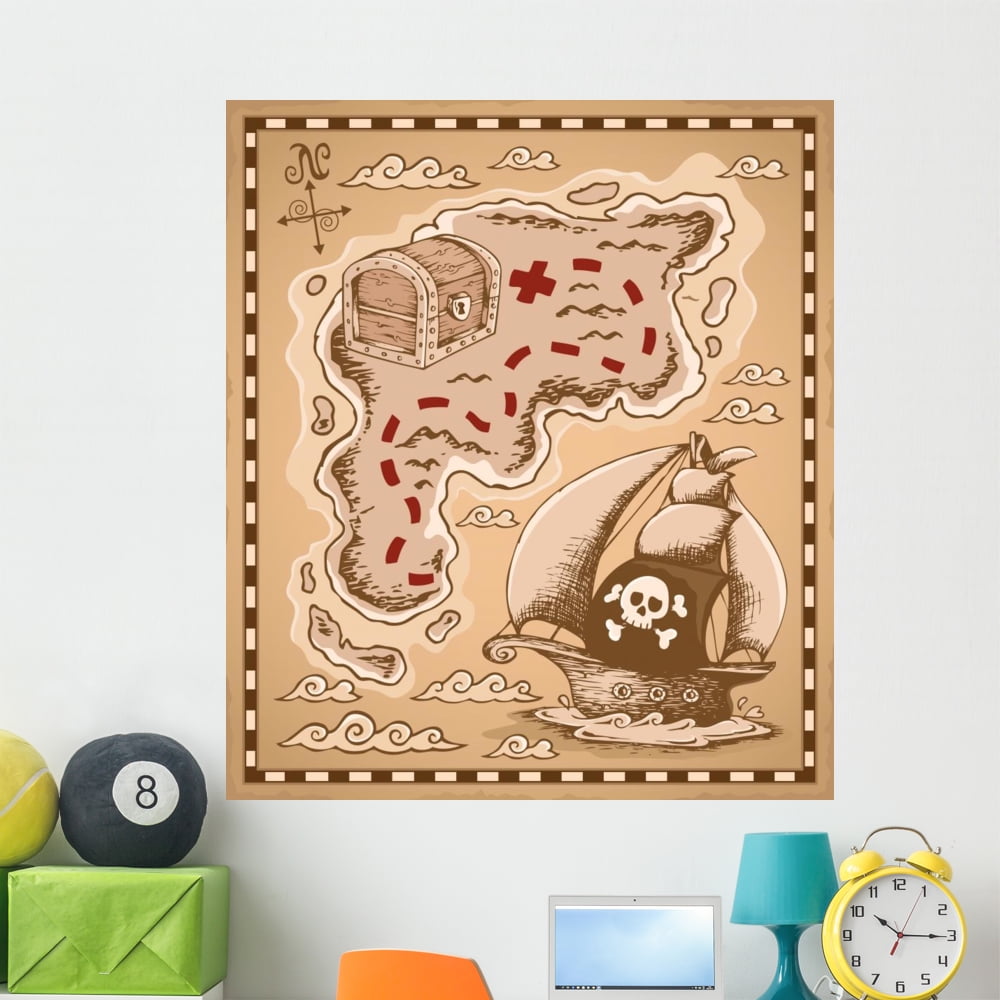 Treasure Map Theme Image Wall Decal by Wallmonkeys Peel and Stick ...