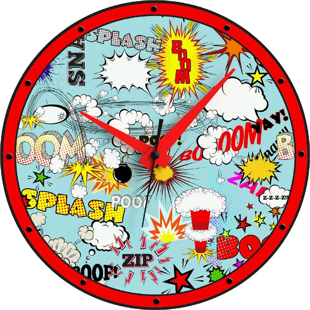 Wall Clock , Comics, 10” Round, Astra Collection, Silent Non Ticking ...