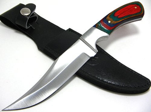 FIXED-BLADE HUNTING KNIFE | Multi-Color Wood Handle Full Tang Clip ...