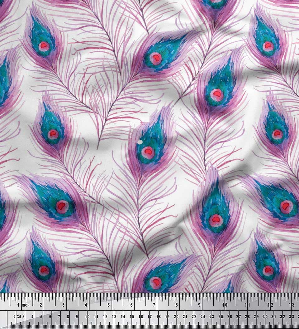 Soimoi Silk Fabric Peacock Feather Print Fabric by the Yard 42 Inch ...