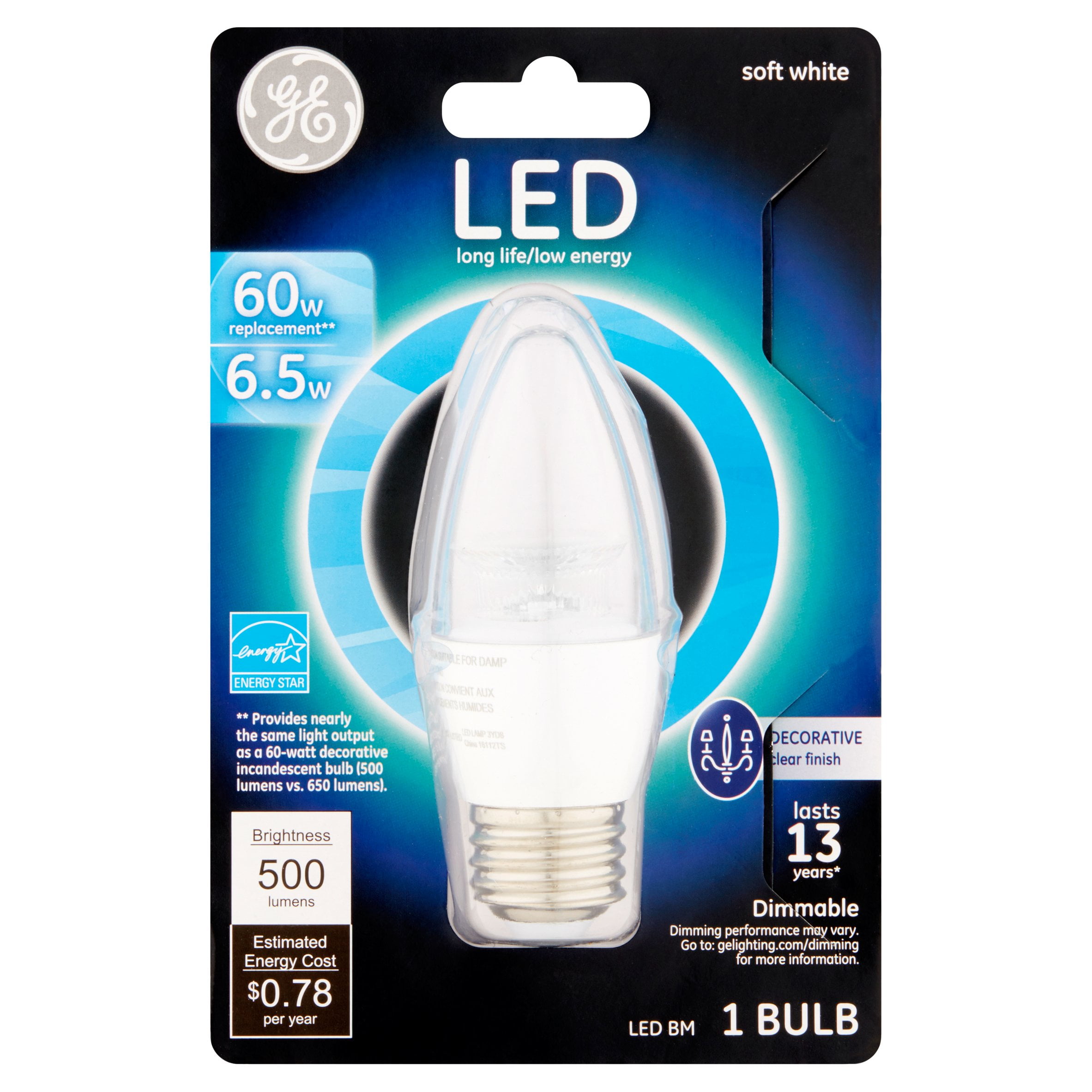 GE LED BM 500 Lumens 6.5W Soft White Bulb, 1 count – Walmart Inventory ...