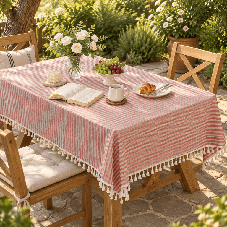 Tablecloth Striped Fringe Table Cloth Rectangular Tableclothston Linen ...