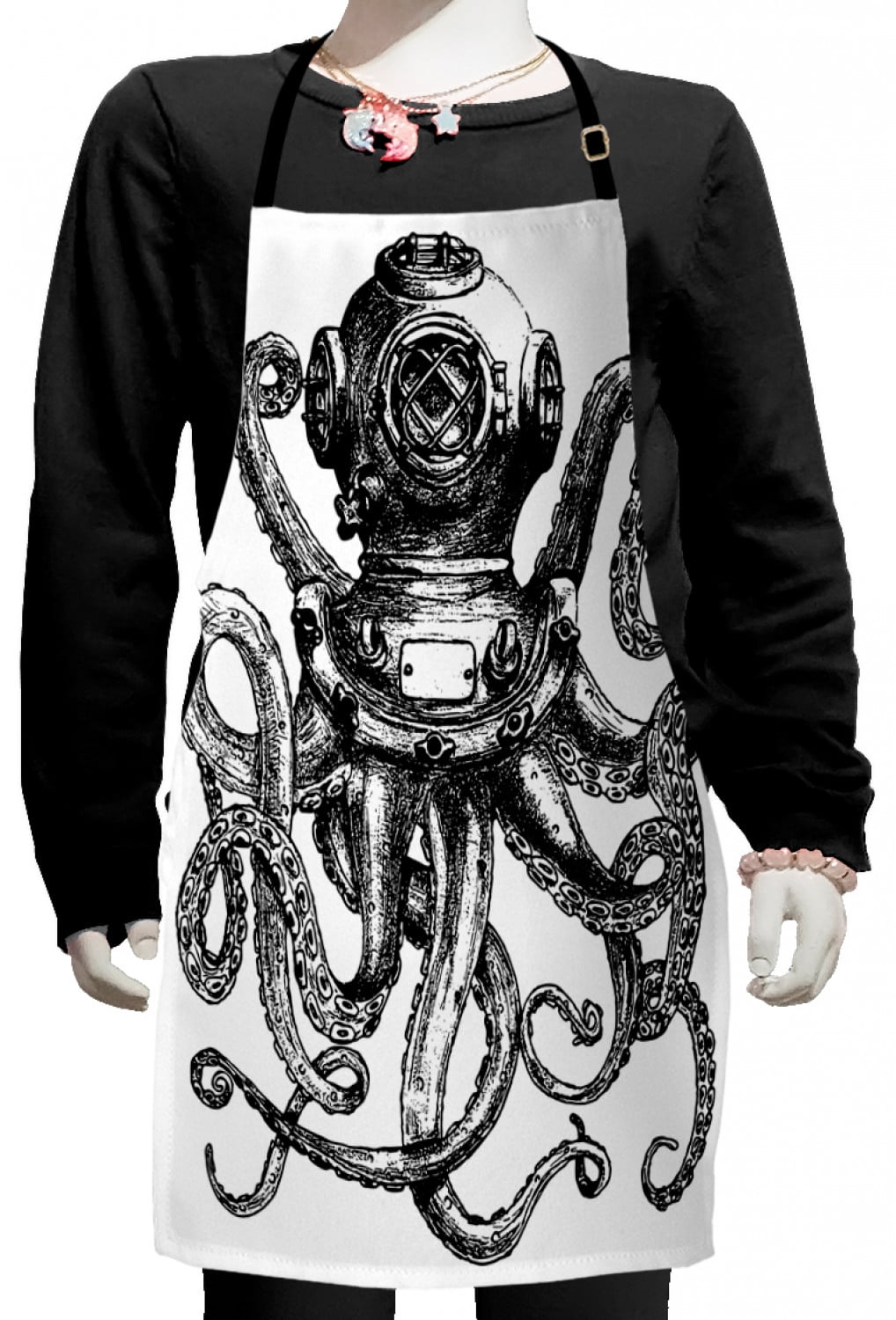 Octopus Kids Apron, Vintage Style Diver Octopus Marine Animal Tentacles ...
