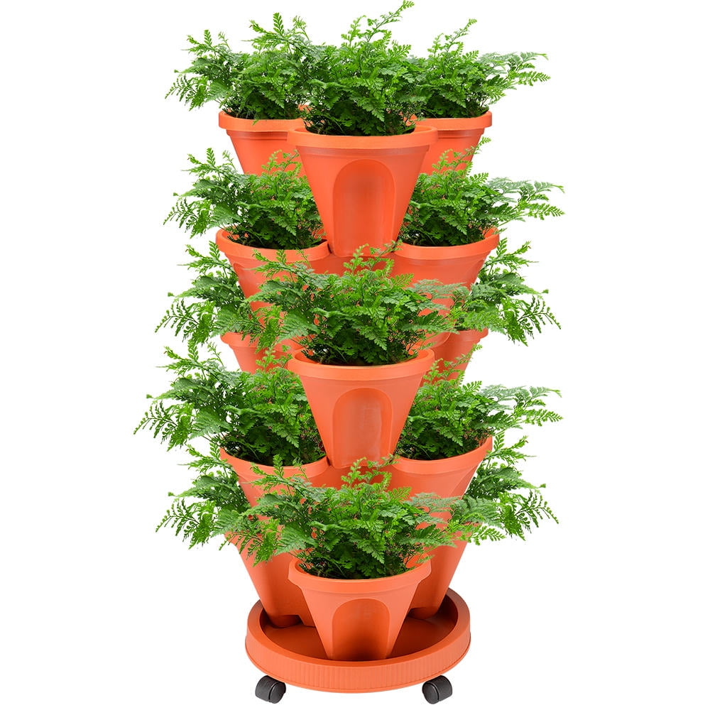 5 Tier Stackable Planter Box Garden Pot Vertical Self w/ four Wheels ...