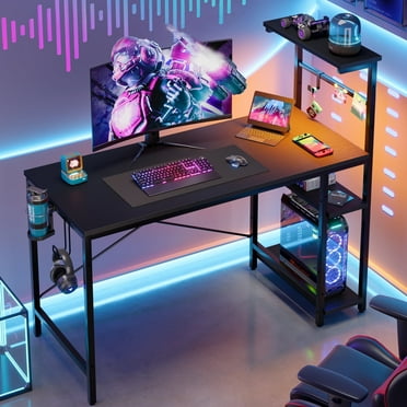 Bestier 63" Gaming Desk with LED Lights, U-Shaped Computer Desk with ...