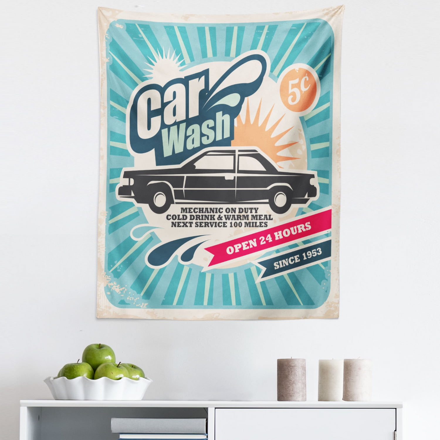 Retro Tapestry, Retro Car Wash Auto Service Repair Poster Style Art in ...