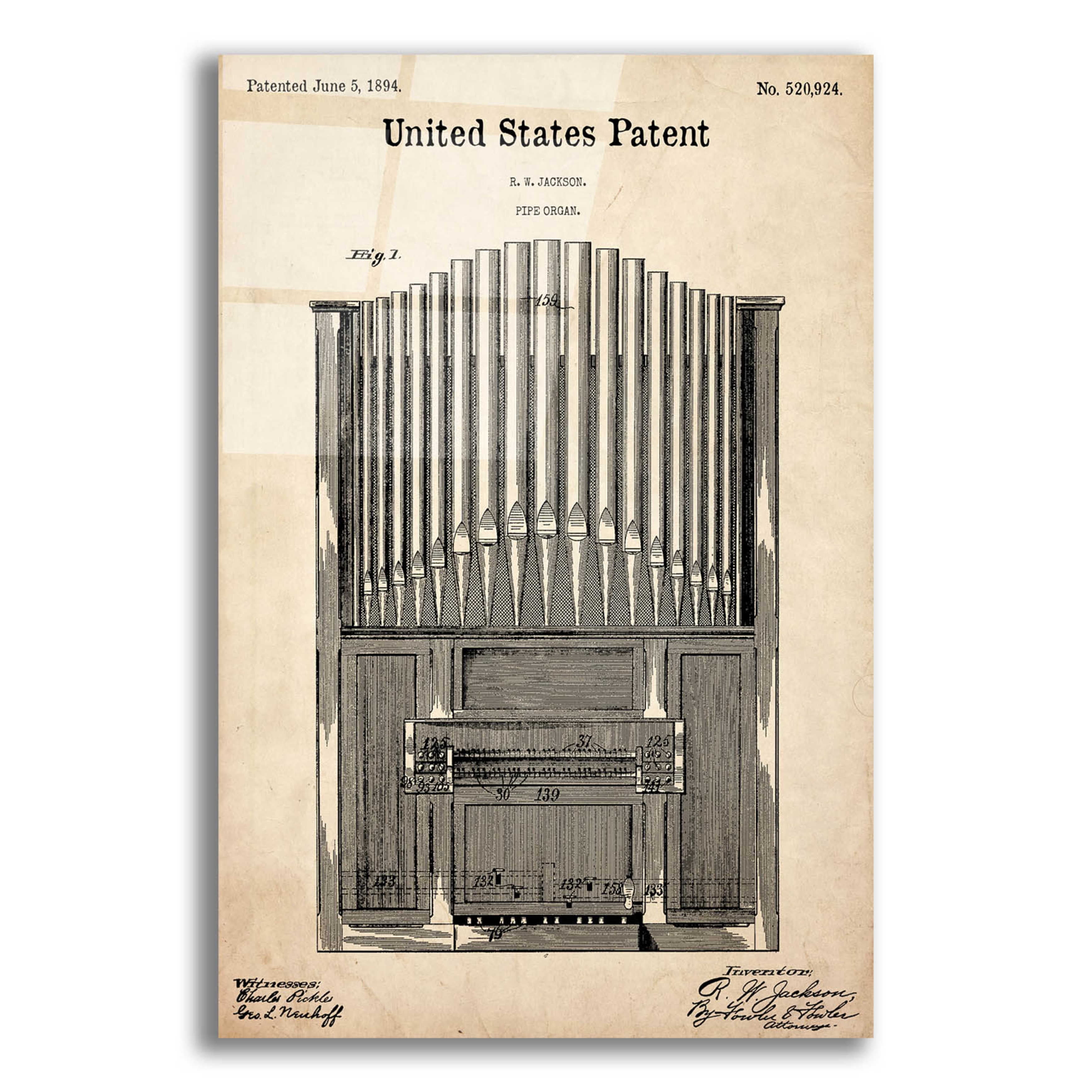 Epic Art 'Pipe Organ Blueprint Patent Parchment,' Acrylic Glass Wall ...