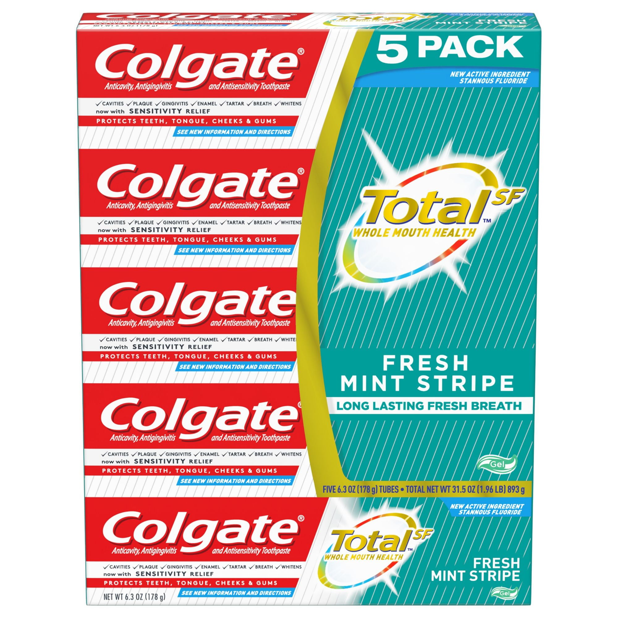 Colgate Total Fresh Mint Stripe Gel Toothpaste (6.0 oz., 5 pk ...