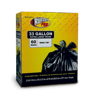 Ruffies Pro, Extra Large Wing Tie Clear Trash Bags, 33 Gallon, .75 Mil ...