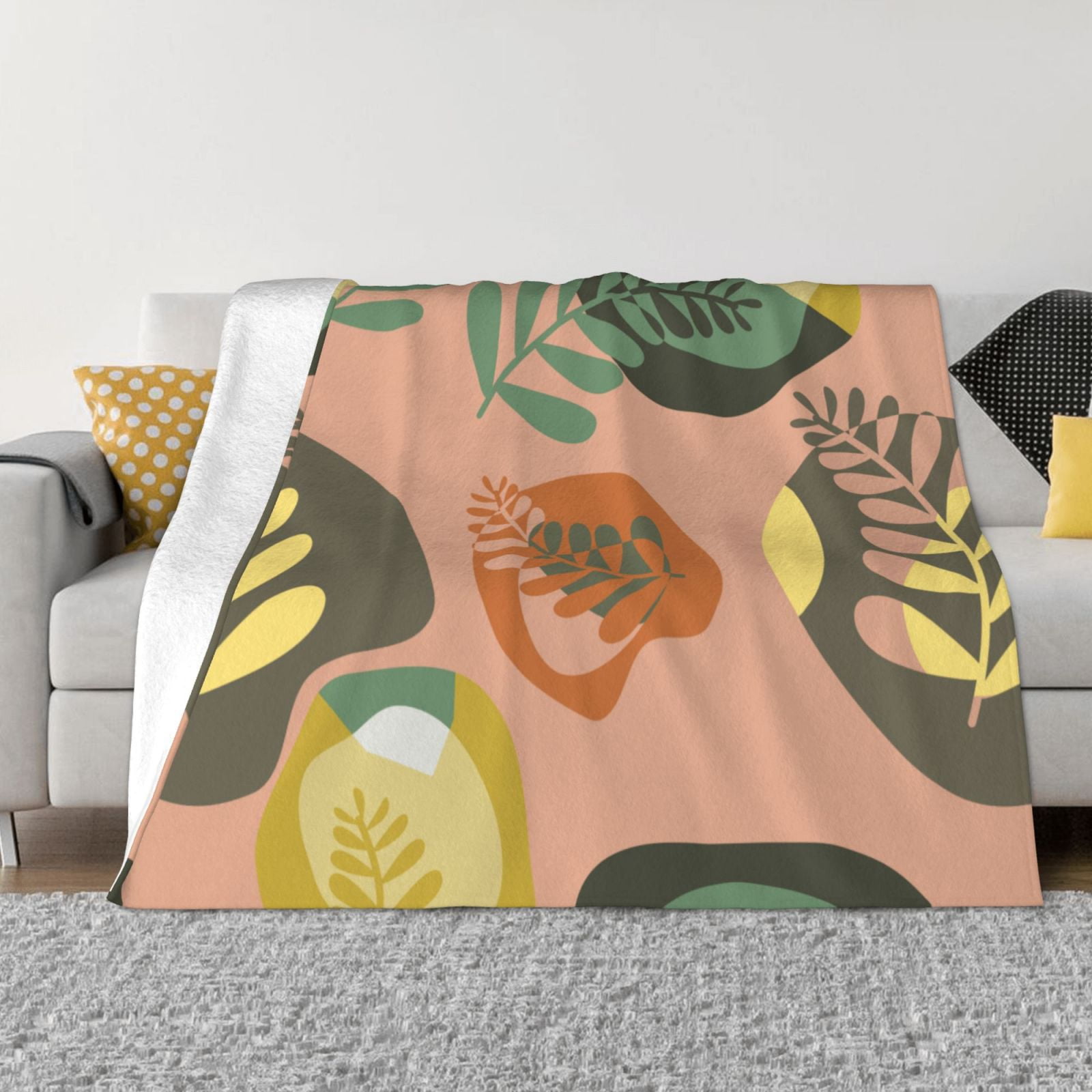 XMXT Throw Blanket, Green Bohemian Leaf Print Machine Washable Blankets ...