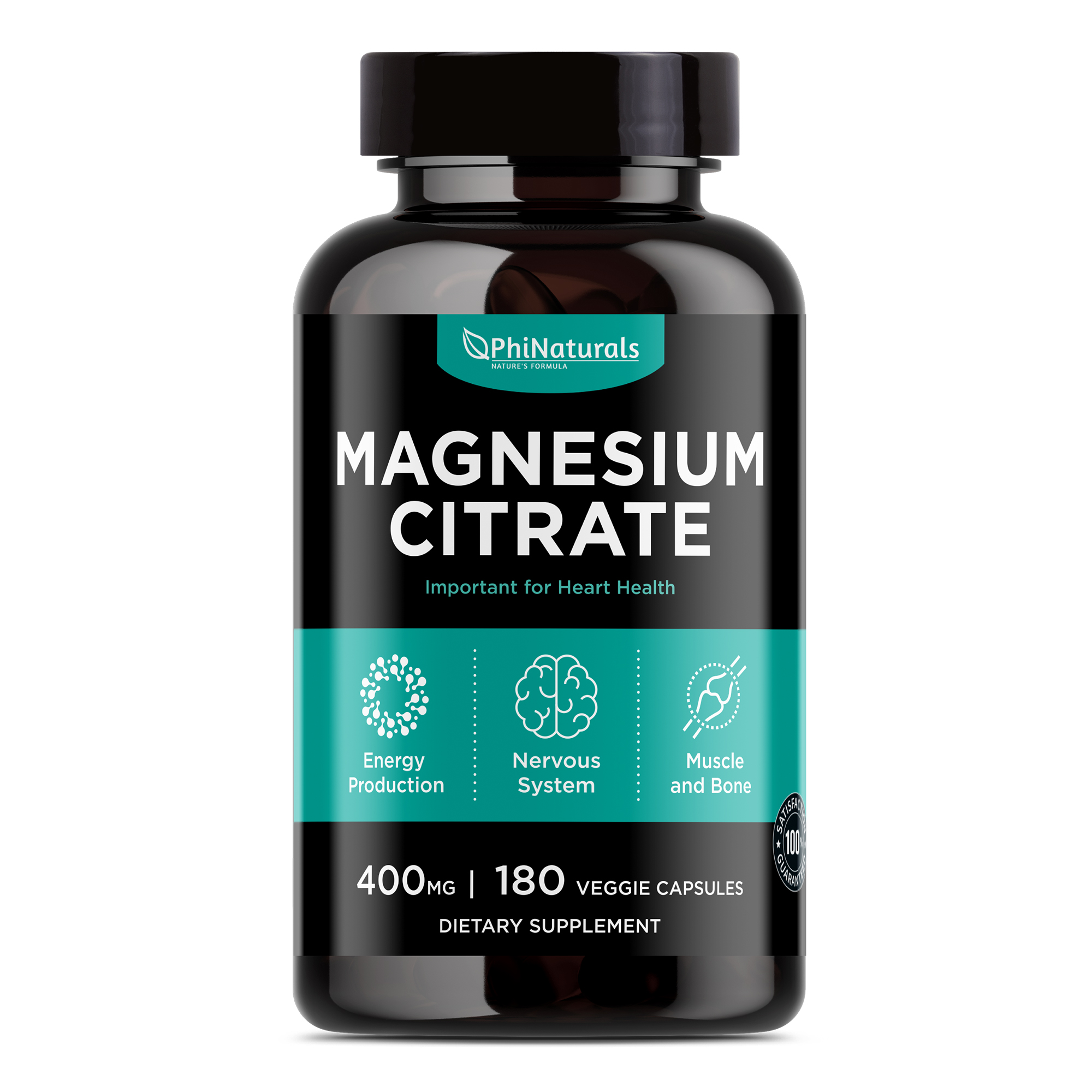 Magnesium Citrate 400mg 180 Capsules By Phi Naturals Walmart