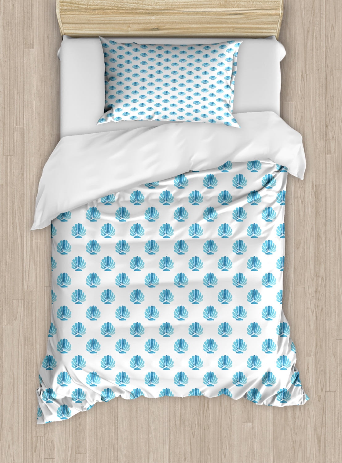 Shells Twin Size Duvet Cover Set, Blended Aquatic Tone Watercolored ...