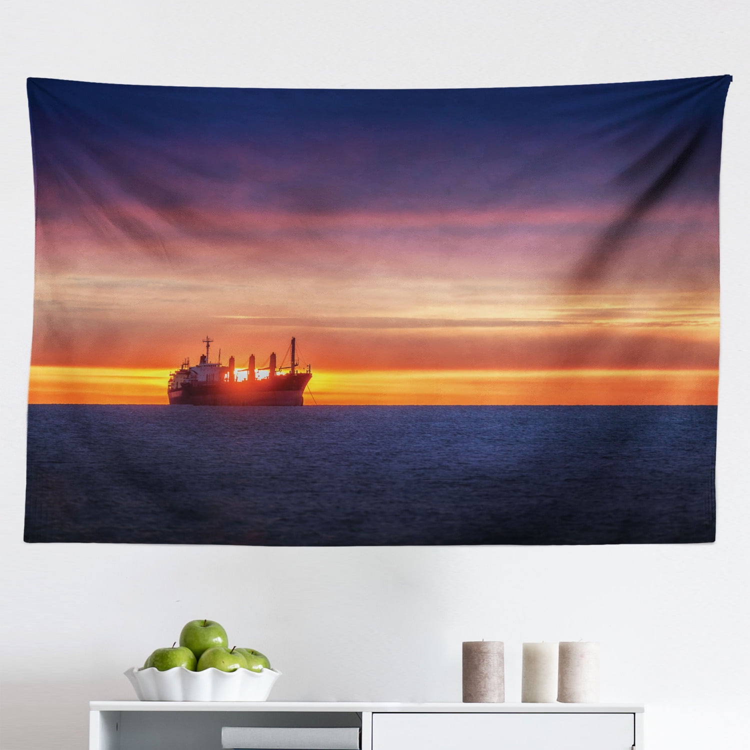 Nautical Tapestry, Scenic Dreamy Sky View with Big Commercial Ship in ...