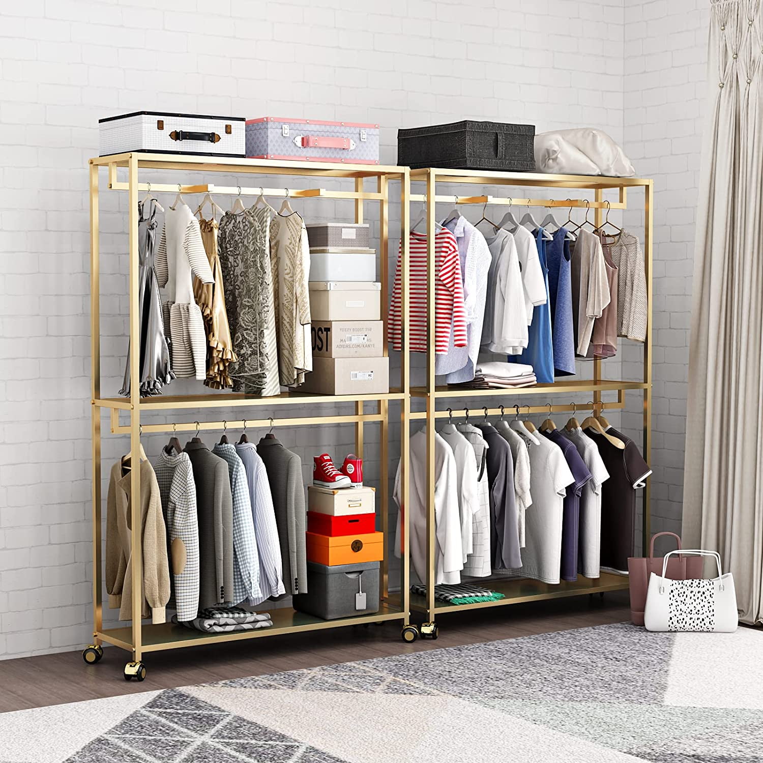 ZXNYH Metal Gold Clothing Rack with Shelves, Clothing Racks for ...