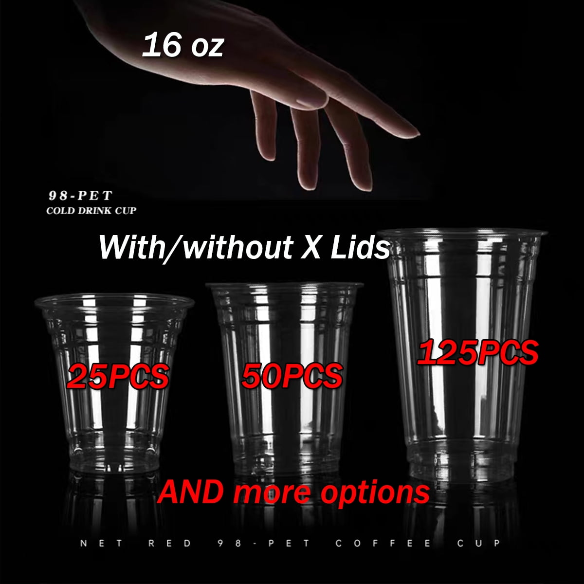 16 Oz Crystal Clear Plastic Cups With Strawless Sip Lids Clear