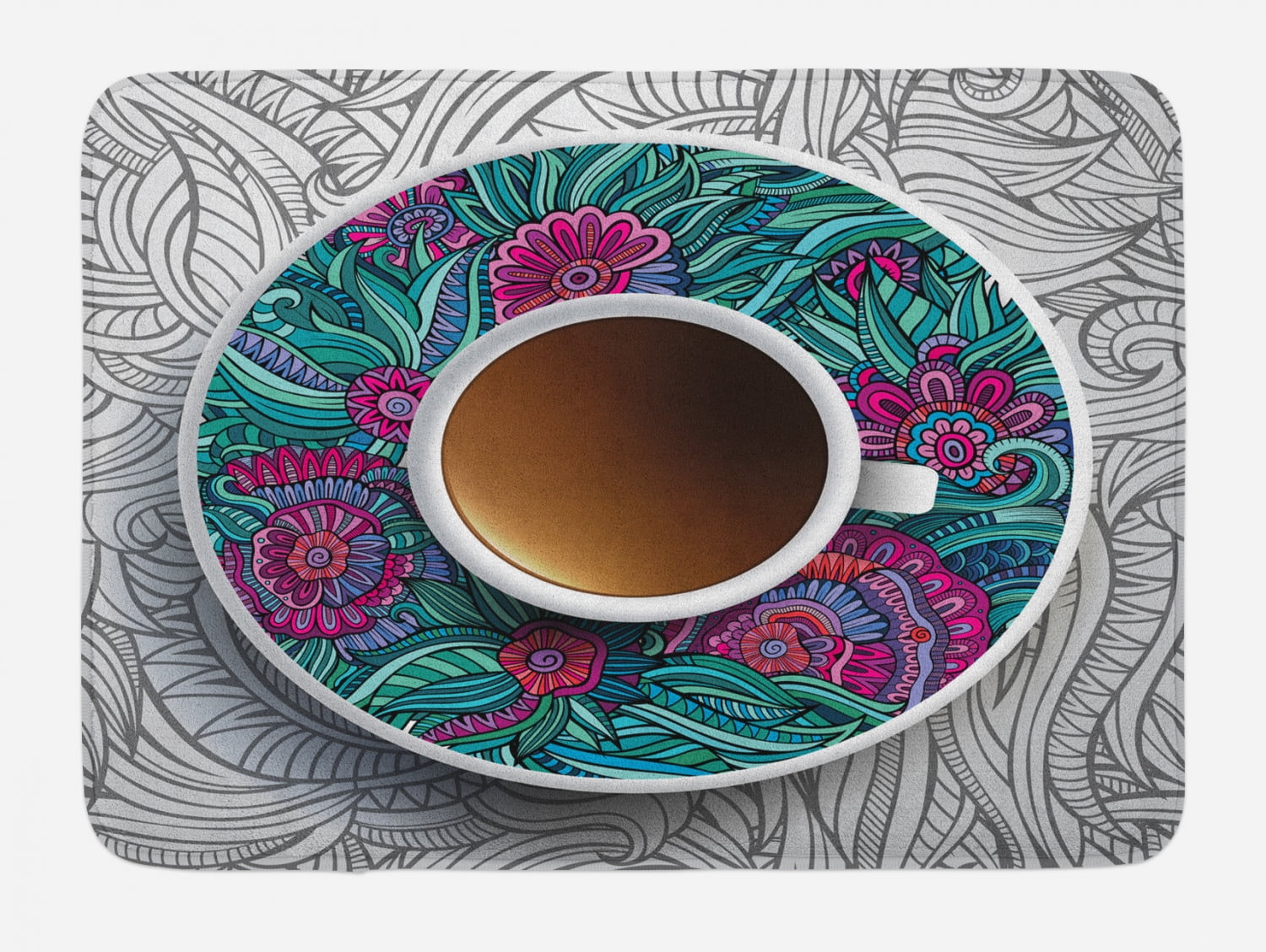 Coffee Bath Mat, Coffee Drink Herbal Tea Service Chat Happy Calming ...