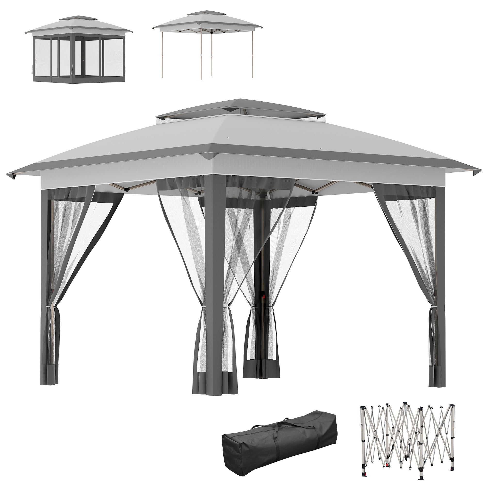 Outsunny 12' x 12' Pop Up Canopy with Mesh, Grey - Walmart.ca