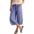 Capri Leggings Womens Summer Casual Faux Linen Curved Blade Cropped ...