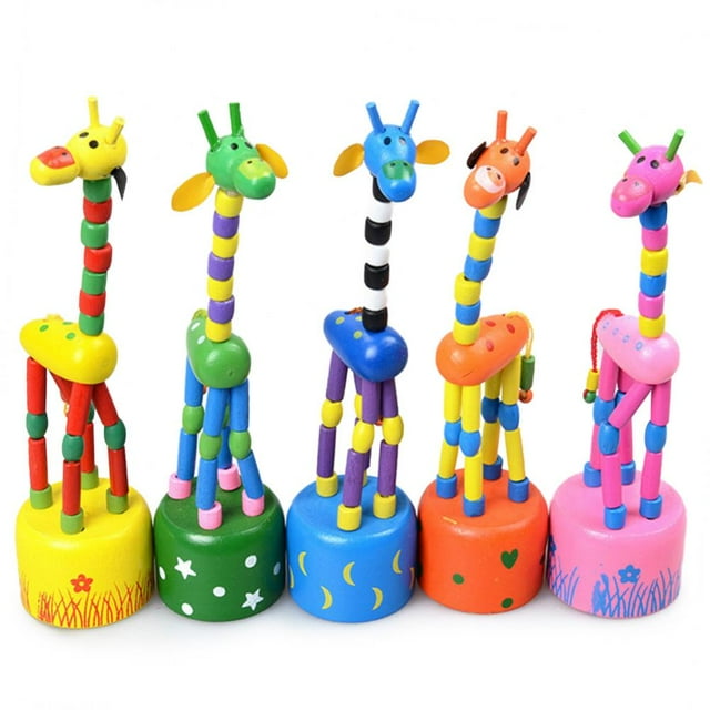 5pcs Kids Wooden Push Up Toys Kids Finger Puppets Wood Animal Figurines ...