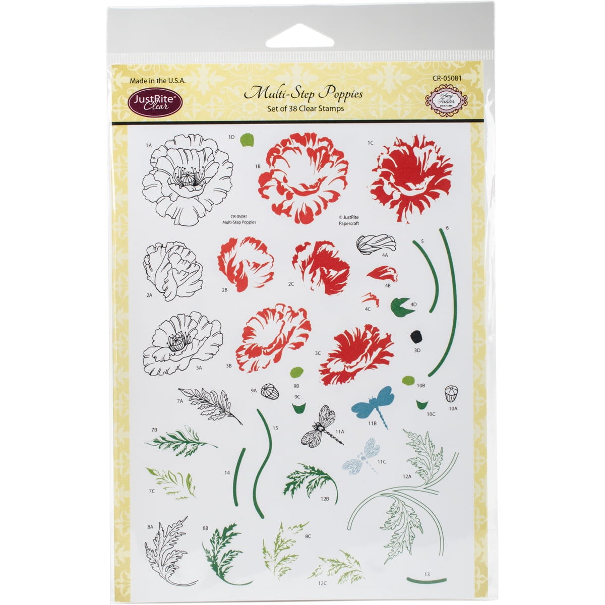 Justrite Papercraft Clear Stamps 6"X8"-Multi-Step Poppies, Pk 1 ...