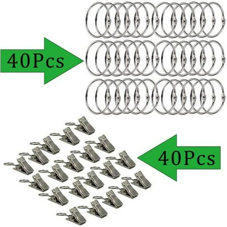 Curtain Rings,40Pieces Curtain Ring With Clips,Decorative Metal Drape ...