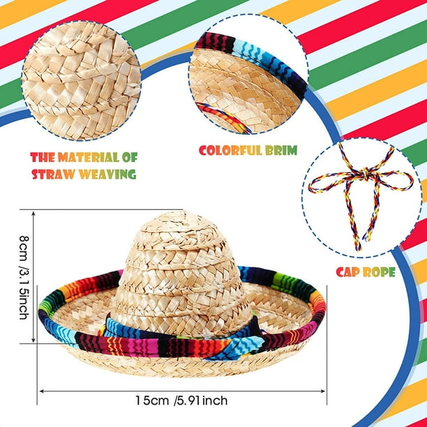 12 Pieces Sombrero Hat Mini Mexican Fiesta Hats Natural Straw Sombrero ...