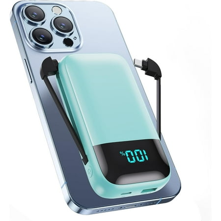 Small Power Bank with Built in Cables,Ultra-Compact 13800mAh PD Fast ...