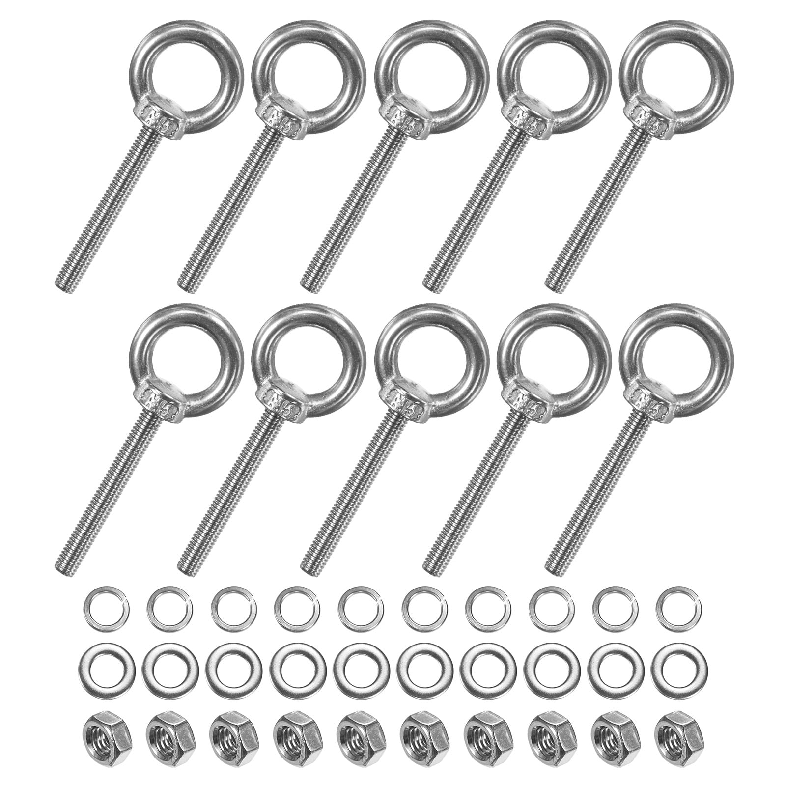 Uxcell 10-Juegos Perno de Ojo de Acero Inoxidable M5x40mm con Tuercas y ...