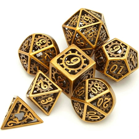 Hollow Metal DND Game Dice Antique Copper and Gear Numbers 7Pcs Set for ...