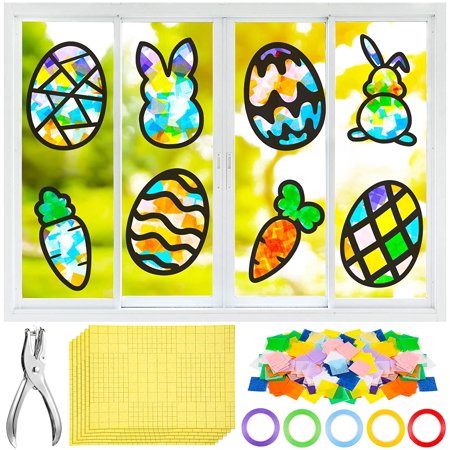 8 Pieces Easter Suncatcher Crafts Kit, Easter Window Art Kit Bunny Egg ...
