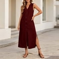 AHTJRT Button Down Maxi Dress for Women Sleeveless Slit Side Long Shirt ...