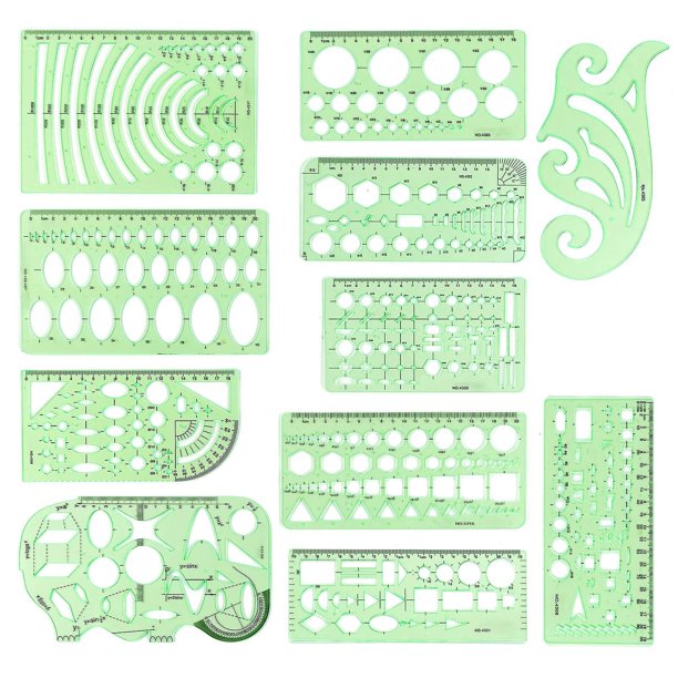 Geometric Drawing Template Stencils - 11 Piece Set for Studying ...