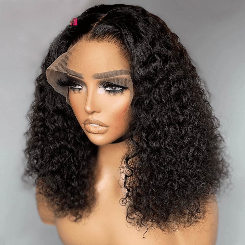 10A Human Hair Front Lace Wave Double Drawn Water Wave BOB Wig Suitable ...