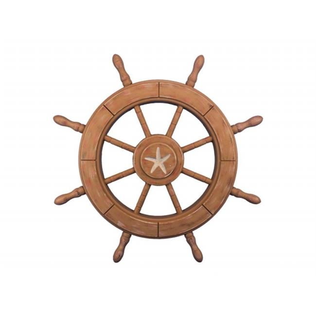 Handcrafted Model Ships Wheel-24-108-starfish 24 in. Rustic Wood Finish ...