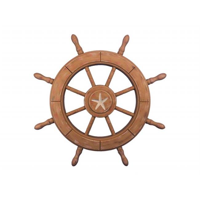 Handcrafted Model Ships Wheel-24-108-starfish 24 in. Rustic Wood Finish ...