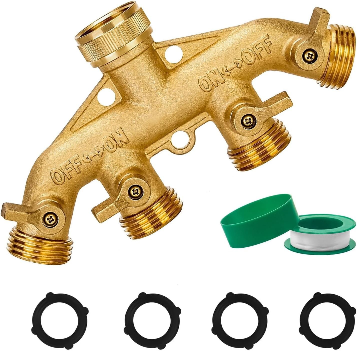 Moiitee Solid Brass 4 Way Hose Splitter Water Distributor 3/4 Garden ...