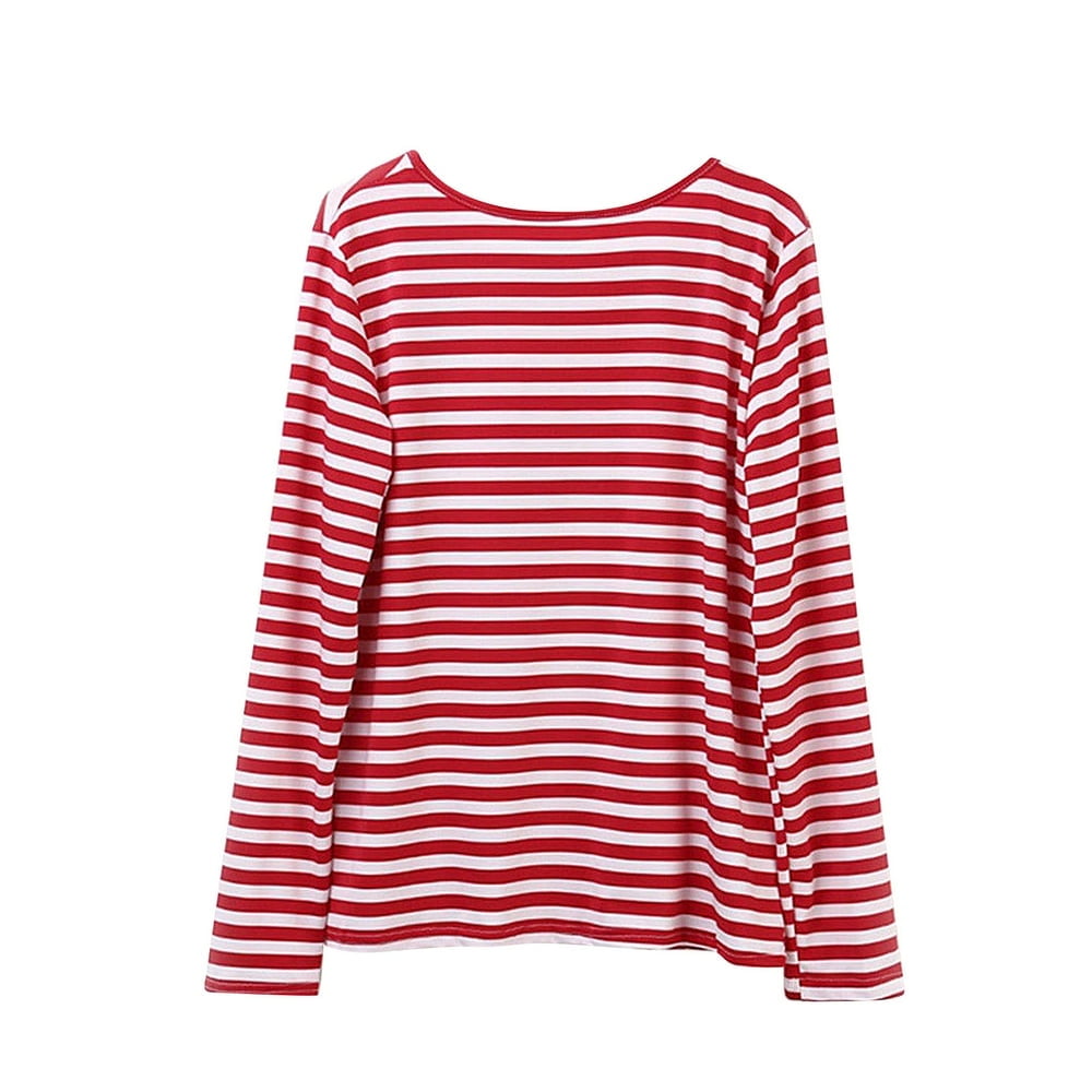 Click here for Generic Women Red White Striped Casual Tops Long S... prices
