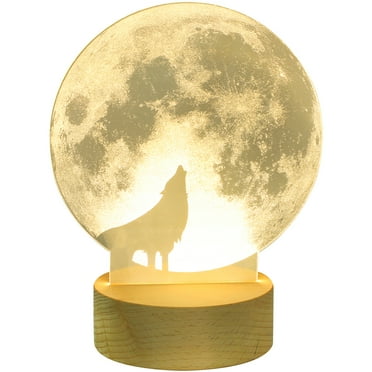 Alpha Wolf Akela Table Lamp, Gray Wolf Decor, Wildlife Full Moon ...