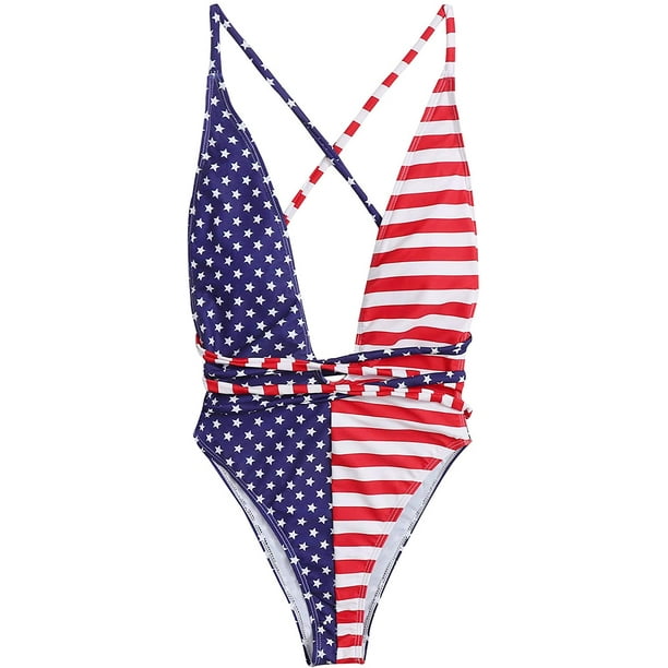 Women's Sexy Bathing Suits Criss Cross Tie Knot Front Deep V Open Back ...