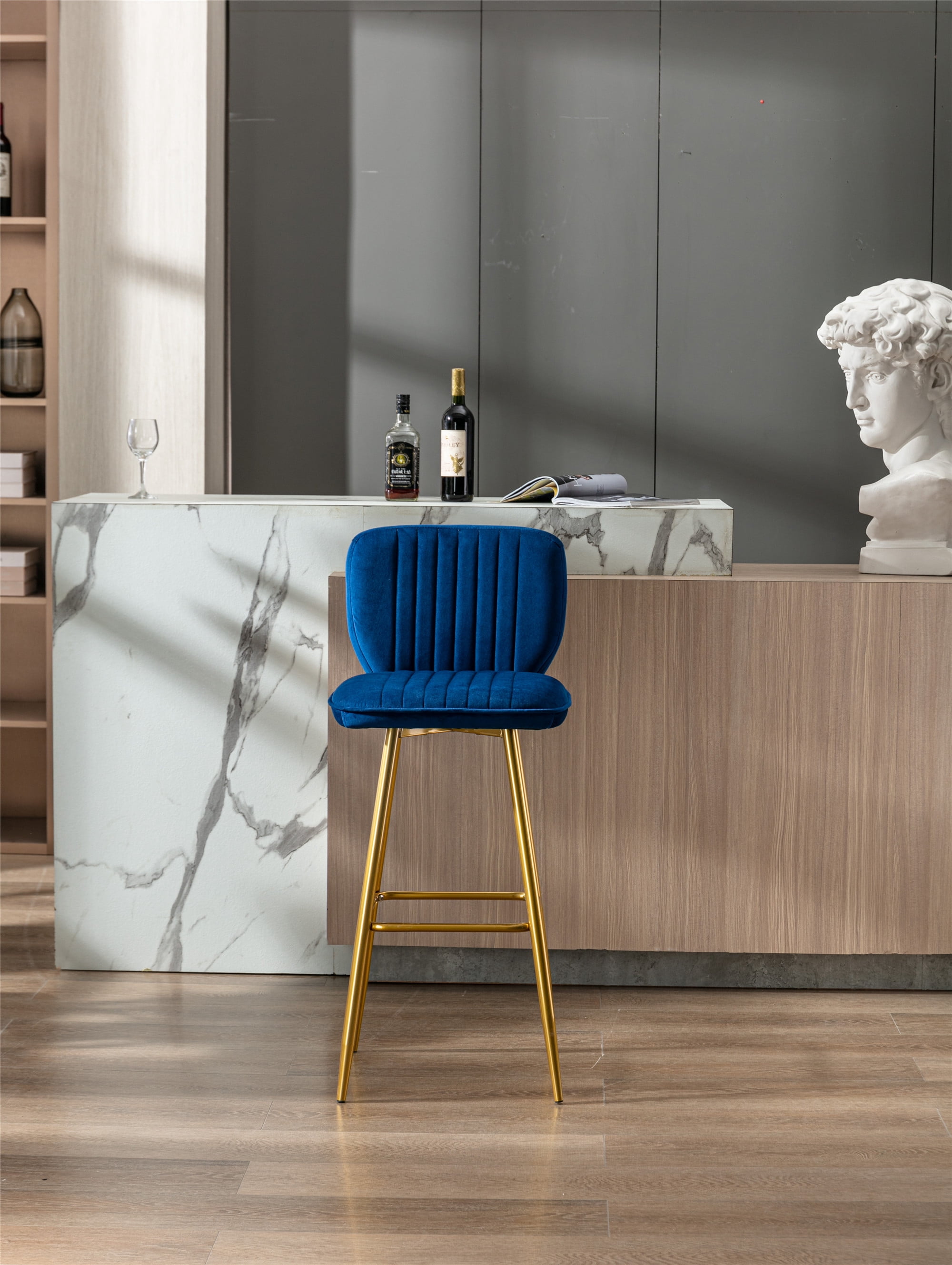 Bar Stool with Back and Footrest, Counter Height Dining Chairs Kitchen ...