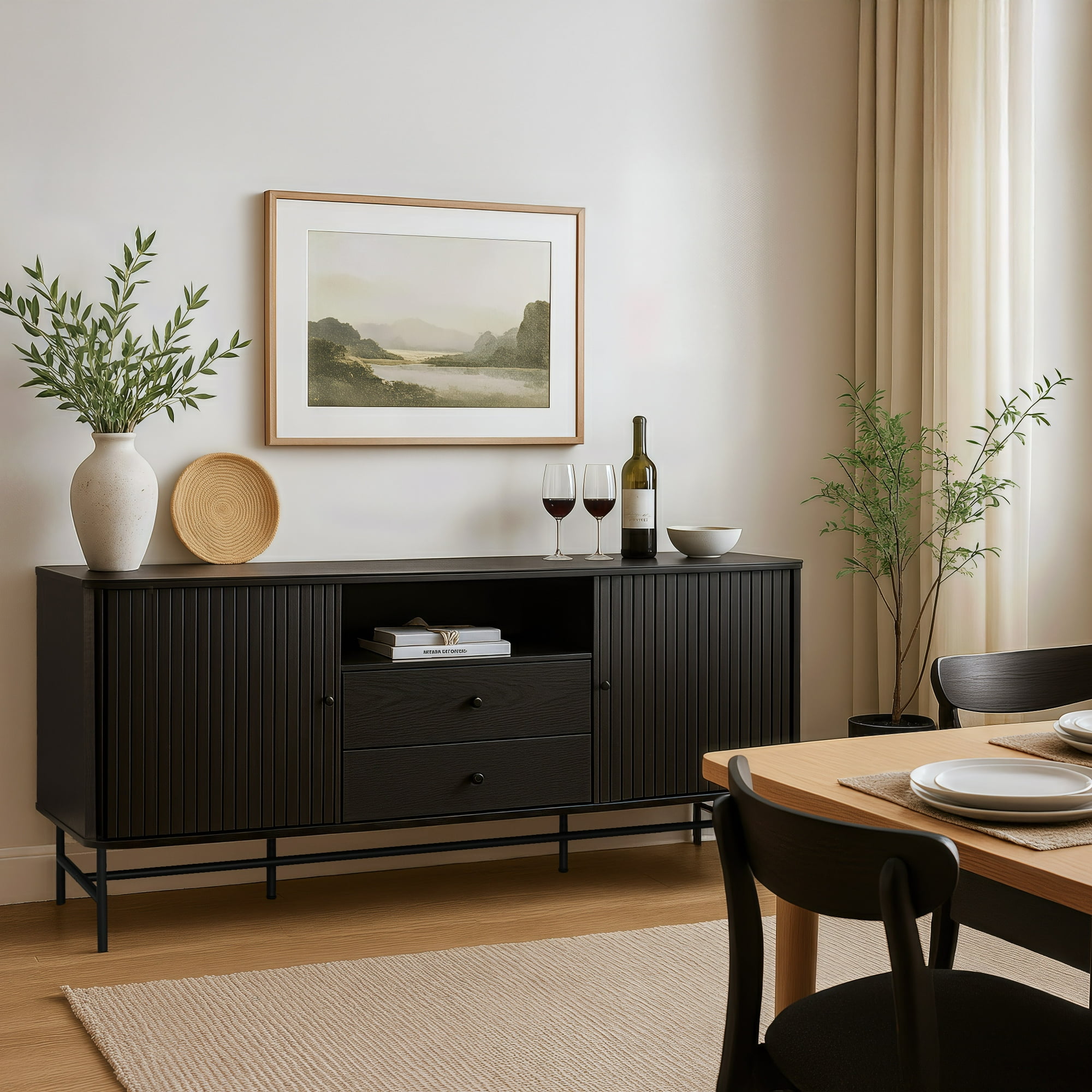 Click here for Corliving Hikari Black Engineered Wood Sideboard W... prices