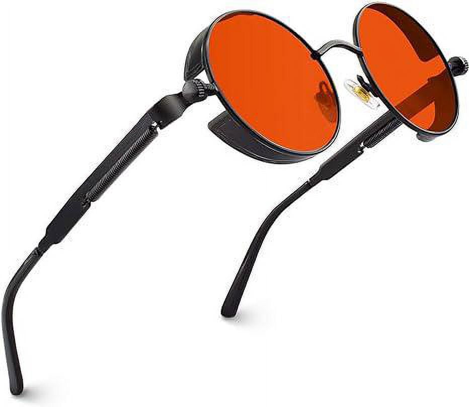 Gafas de sol redondas polarizadas con lentes rojas y marco negro para ...