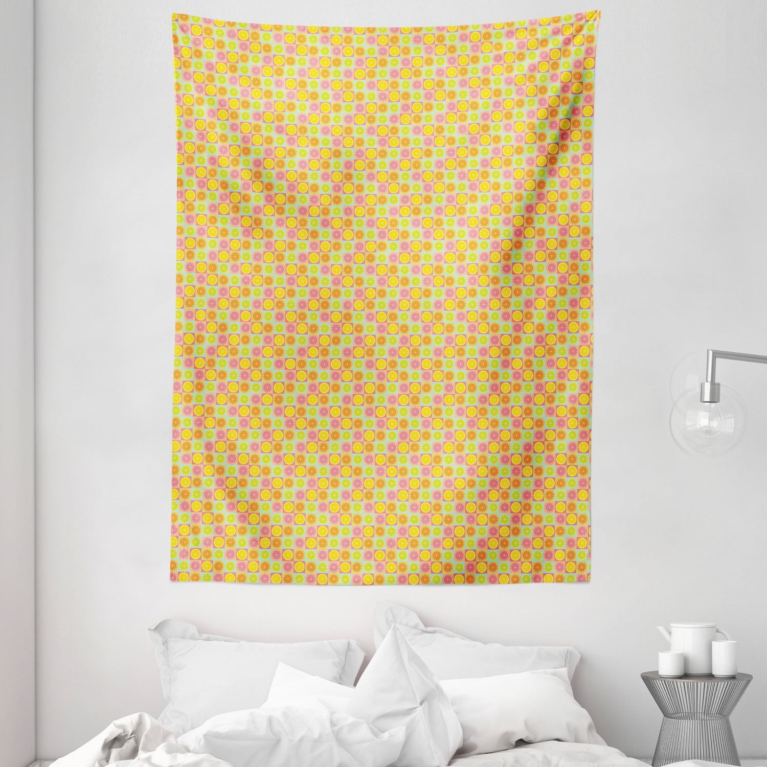 Fruit Tapestry, Citrus Fruits Themed Squares Grid Lemon Lime Grapefruit ...